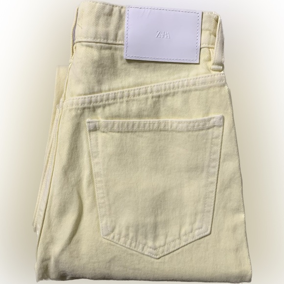 Zara | Jeans | Last Call Zara Pastel Yellow Straight Leg Cut Off Jeans ...